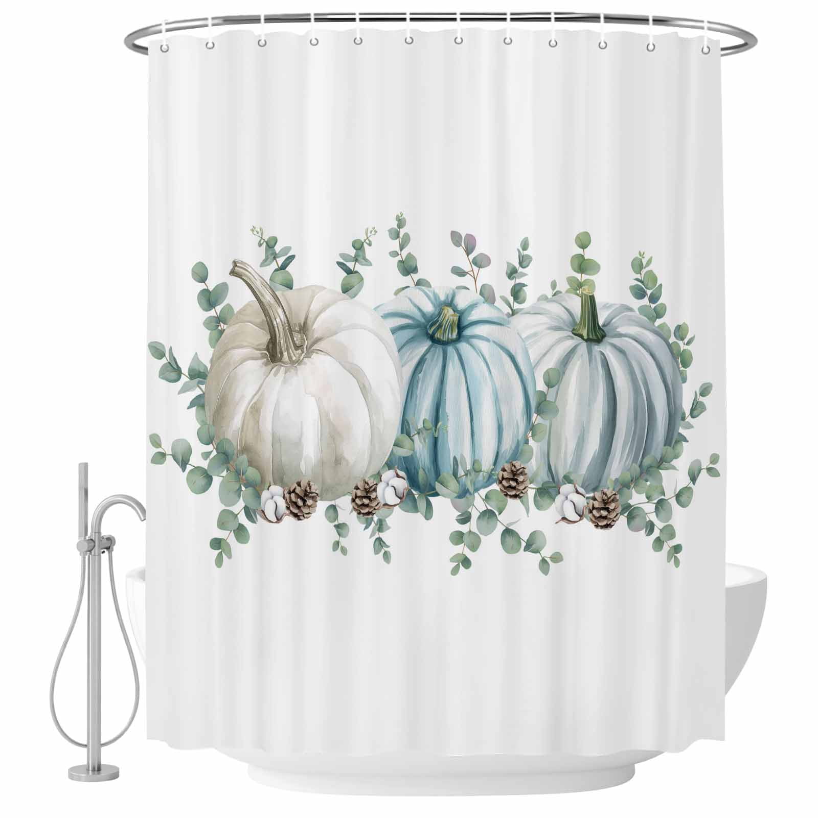 Blue Pumpkins Thanksgiving Shower Curtain, Waterproof Shower Curtains ...