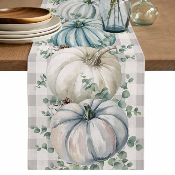 Blue Pumpkins Thanksgiving Table Runner 72 Inches, Fall Green ...