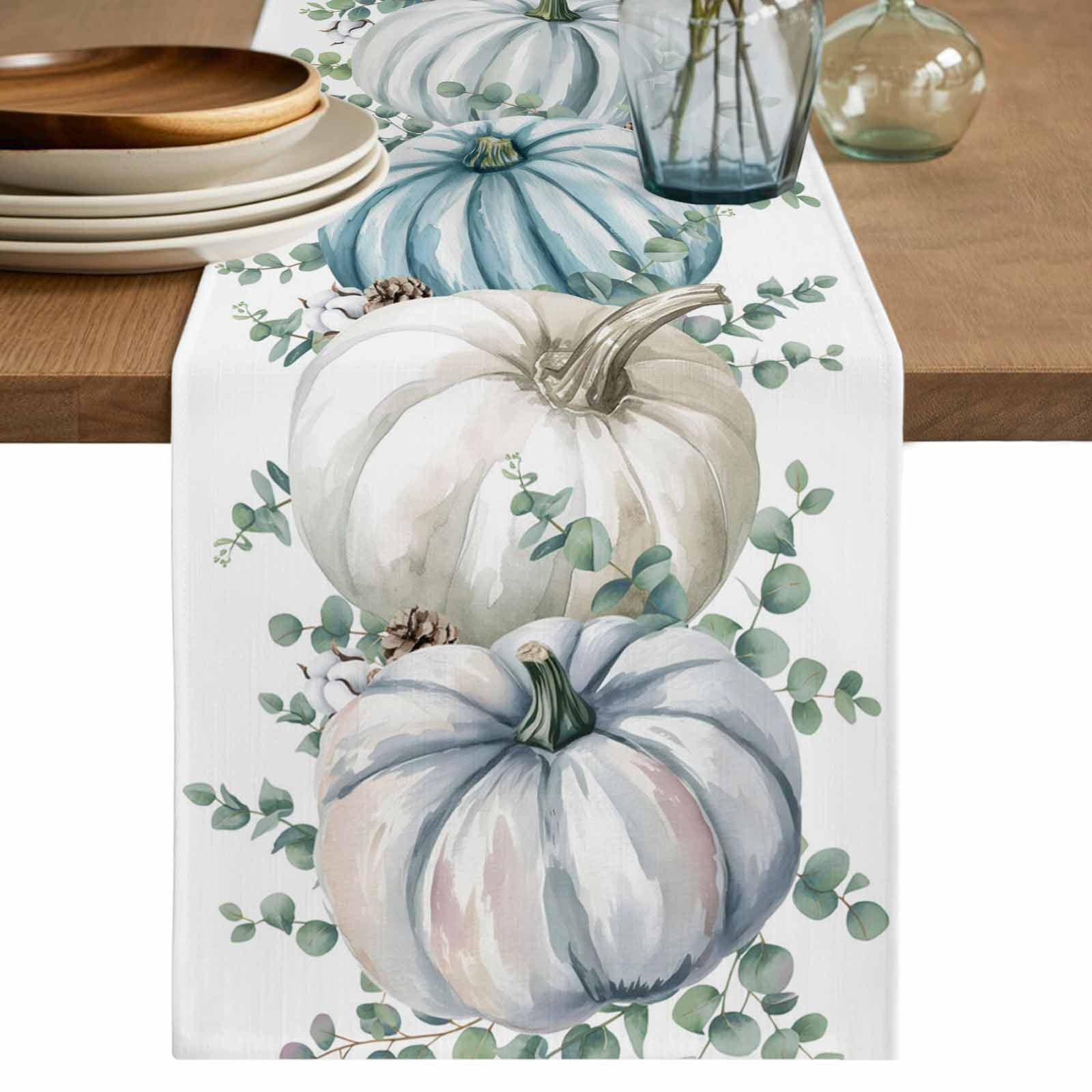 Blue Pumpkins Thanksgiving Table Runner 72 Inches, Fall Green ...
