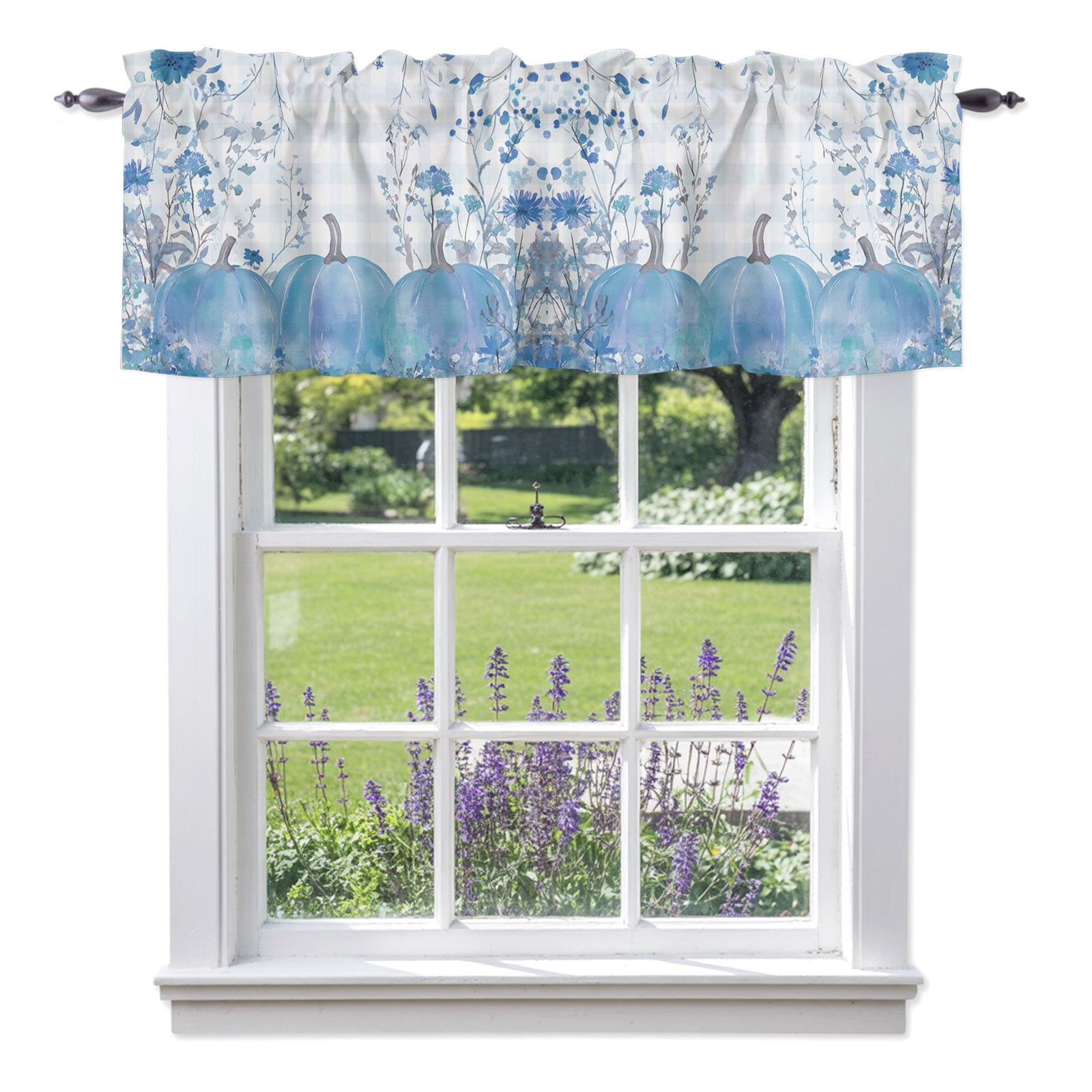 Blue Pumpkins Valances for Windows Thanksgiving Harvest Wildflowers ...