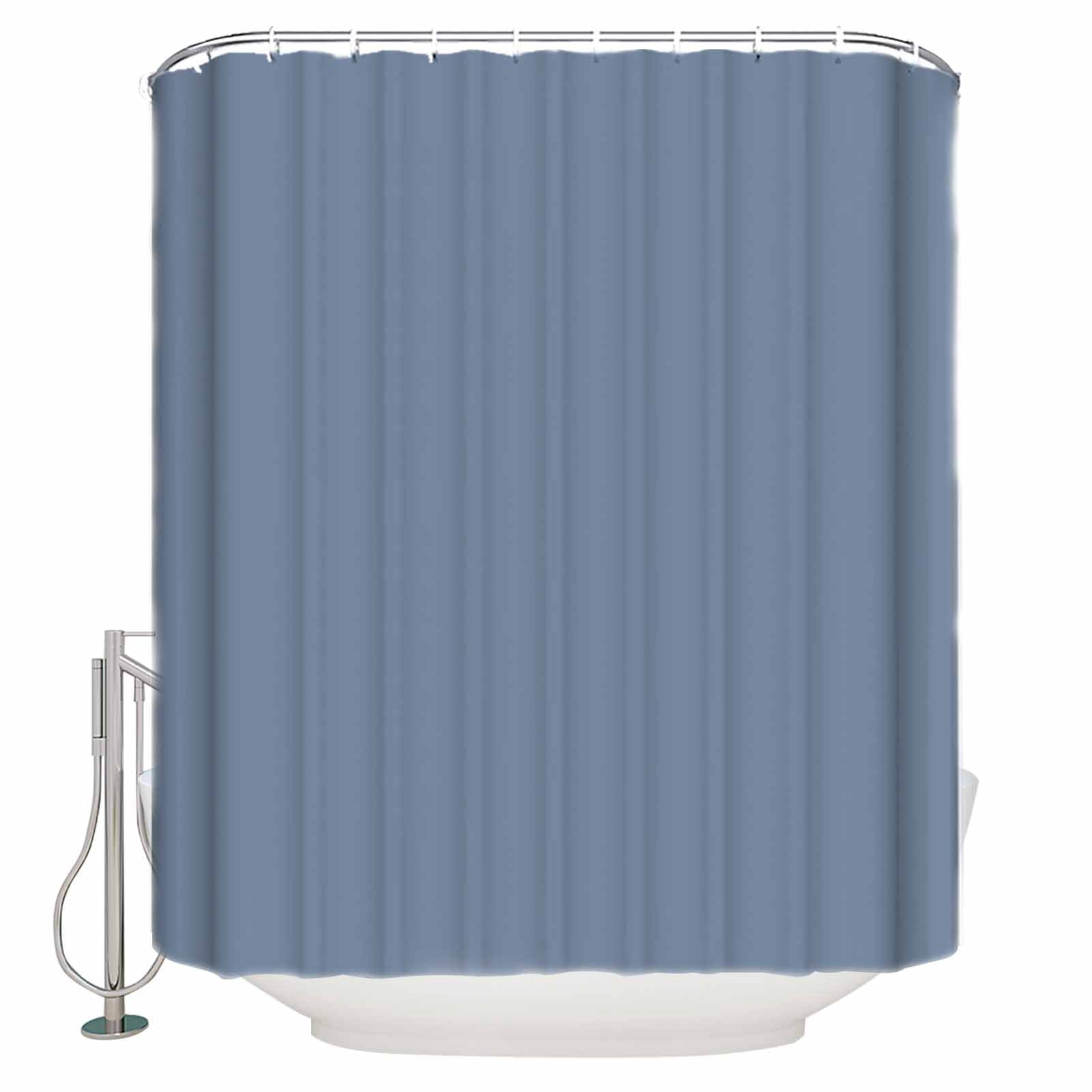 Blue Pure Color Bathroom Shower Curtains with 12 Hooks Polyester ...