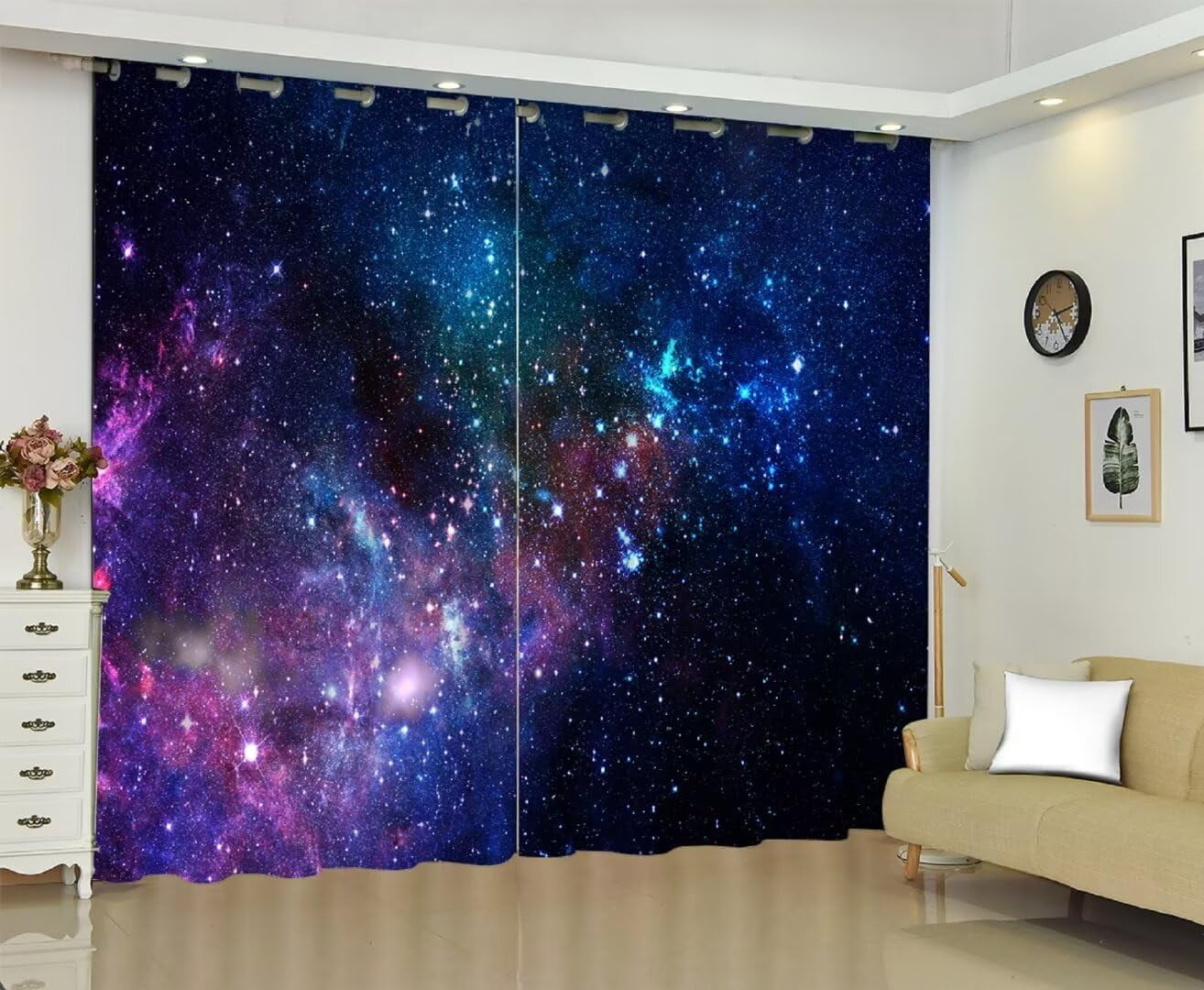 Blue Purple 3D Galaxy Blackout Curtains for Bedroom Living Room Starry ...