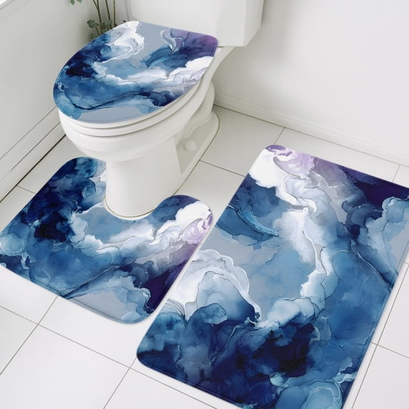Blue Purple Abstract Fluid Bathroom Rugs Set Modern Gradient Dreamy ...