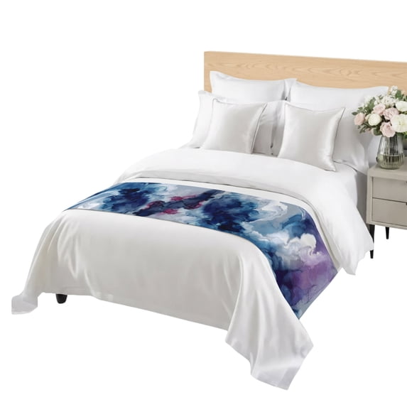 Blue Purple Abstract Fluid Bed Runner Twin Size Modern Gradient Dreamy ...