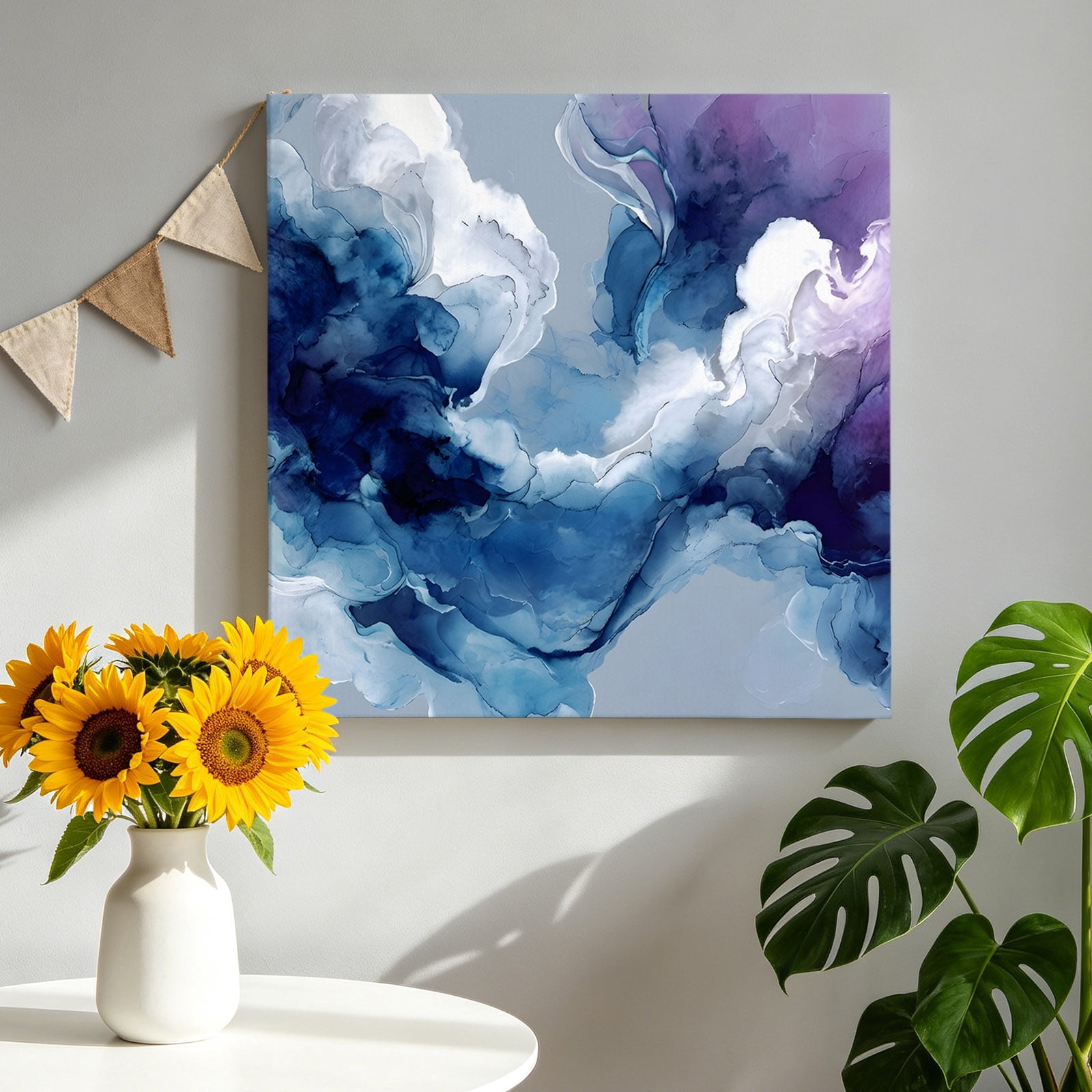 Blue Purple Abstract Fluid Canvas Wall Art for Living Room, Modern ...