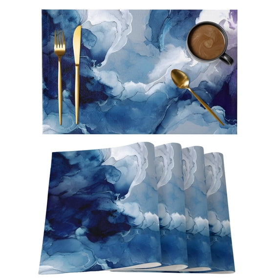 Blue Purple Abstract Fluid Cotton Linen Placemats Set of 2, Modern ...