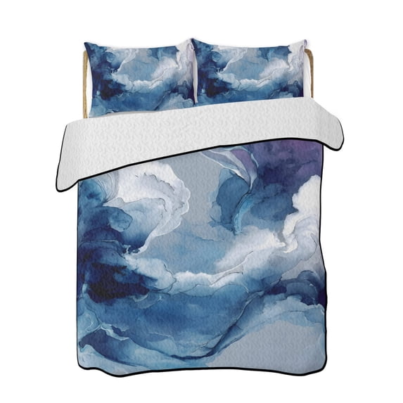 Blue Purple Abstract Fluid Quilts Bedding Set King Size Modern Gradient ...