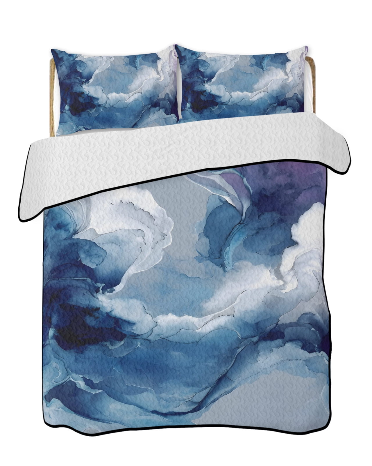 Blue Purple Abstract Fluid Quilts Bedding Set Twin Size Modern Gradient ...