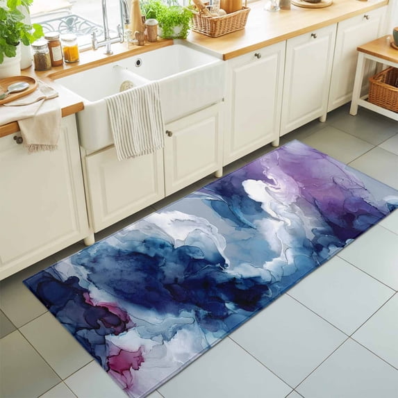Blue Purple Abstract Fluid Washable Runner Rugs 2'x6', Modern Gradient ...
