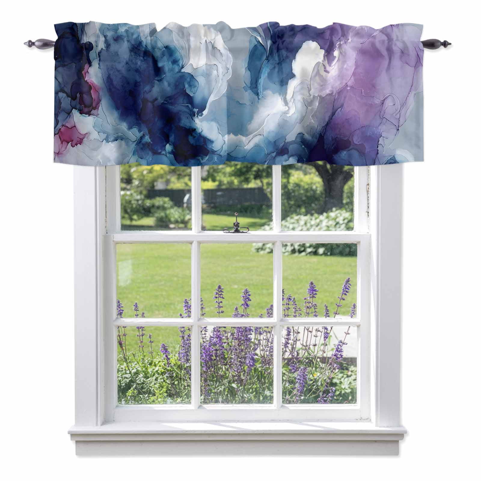 Blue Purple Abstract Fluid Window Valance for Kitchen, Modern Gradient ...