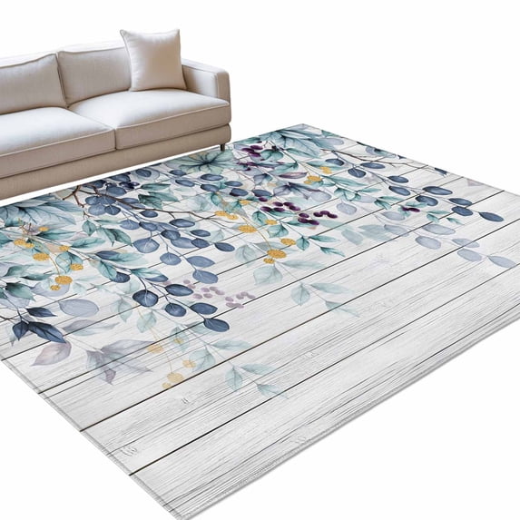 Blue Purple Area Rugs 3x5ft Eucalyptus Leaves Abstract Branch Retro ...