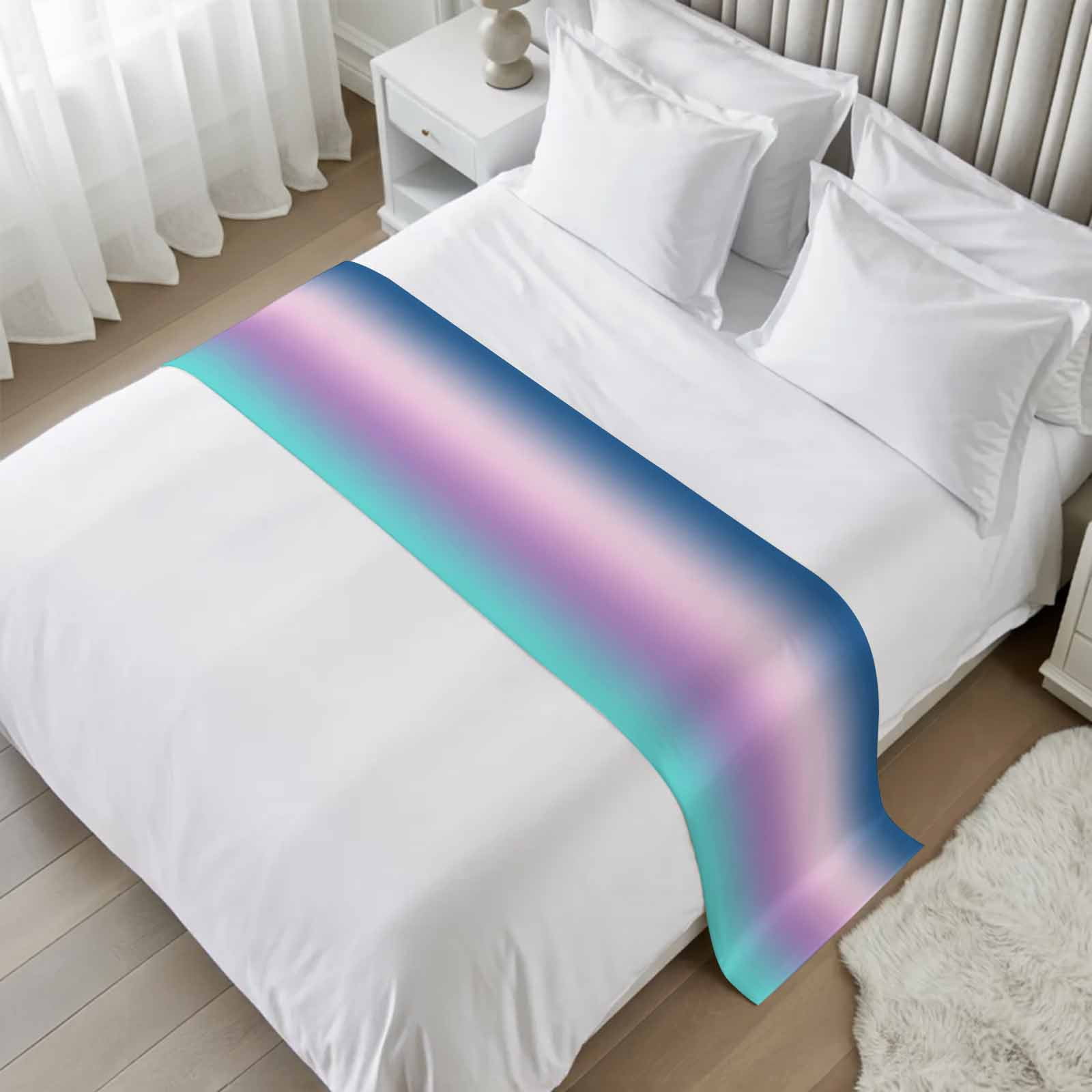 Blue Purple Bed Runner Scarf, Pink Teal Gradient Full Bed Scarf Runner ...