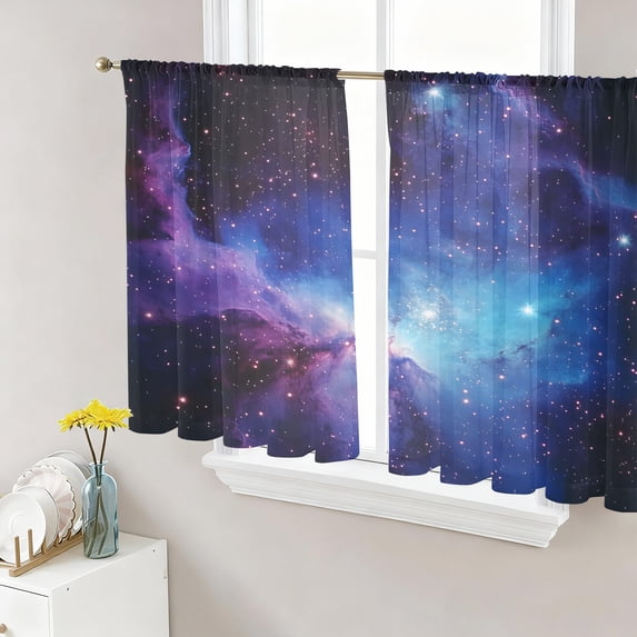 Blue Purple Black Sky Semi Sheer Curtains 45 Inch Length 2 Panels Set ...