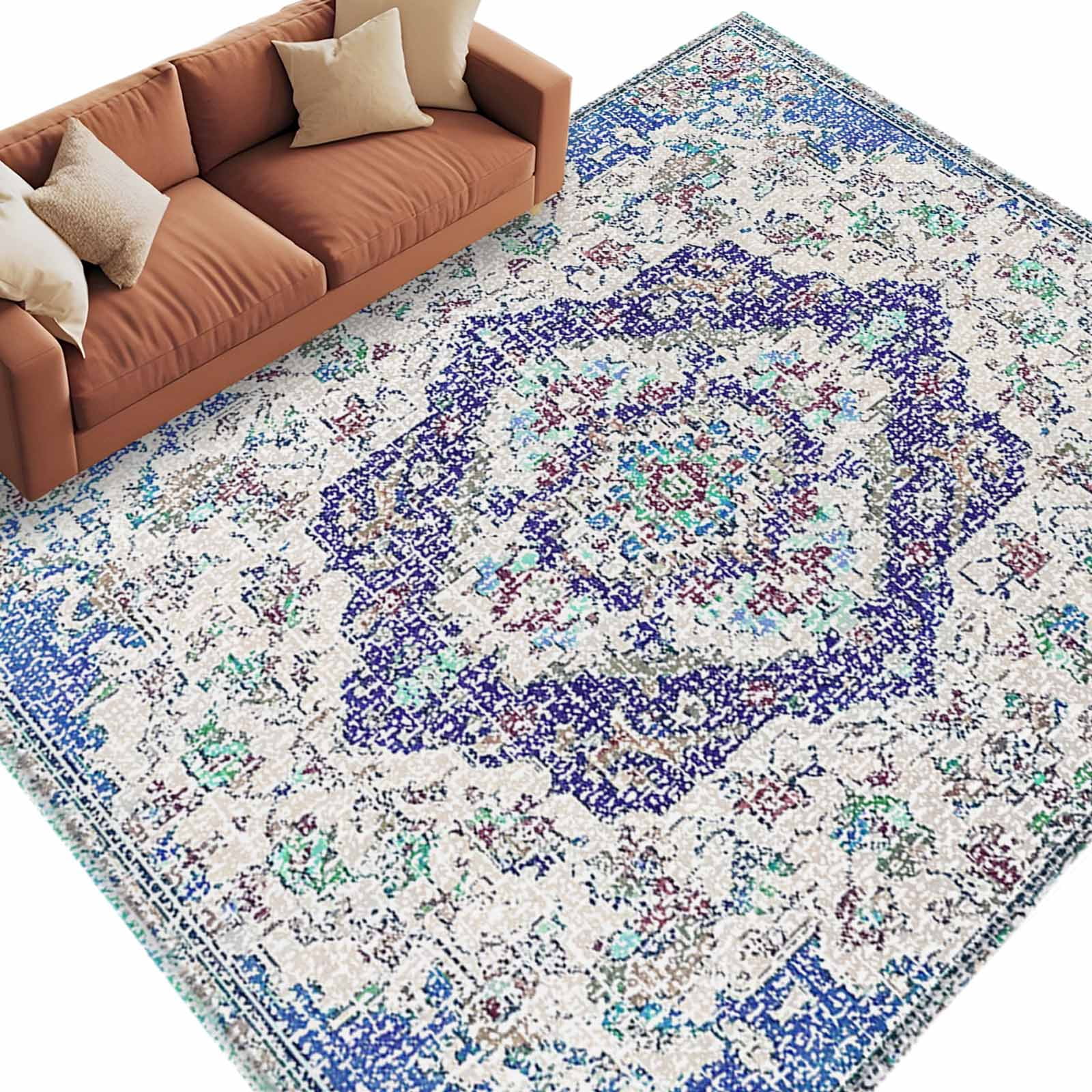 Blue Purple Boho Area Rugs Collection 5'x8', Vintage Abstract Art ...