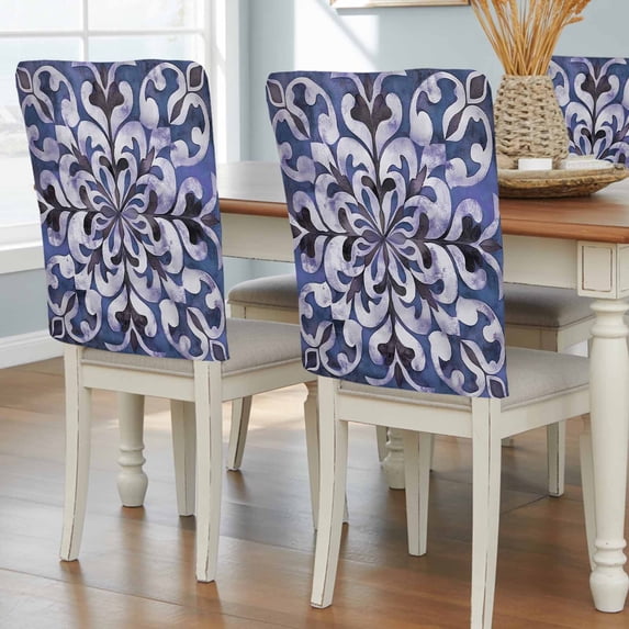Blue Purple Boho Chair Back Covers, Vintage Abstract Flowers Removable ...