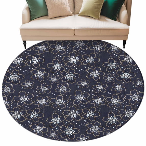 Blue Purple Boho Floral Round Rug 6ft Washable Circle Kitchen Rugs Non ...