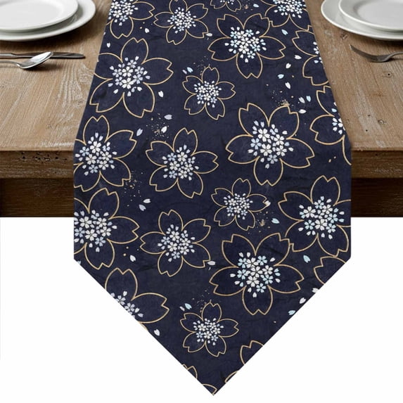 Blue Purple Boho Floral Table Runner Linen Burlap Table Runner 120 ...