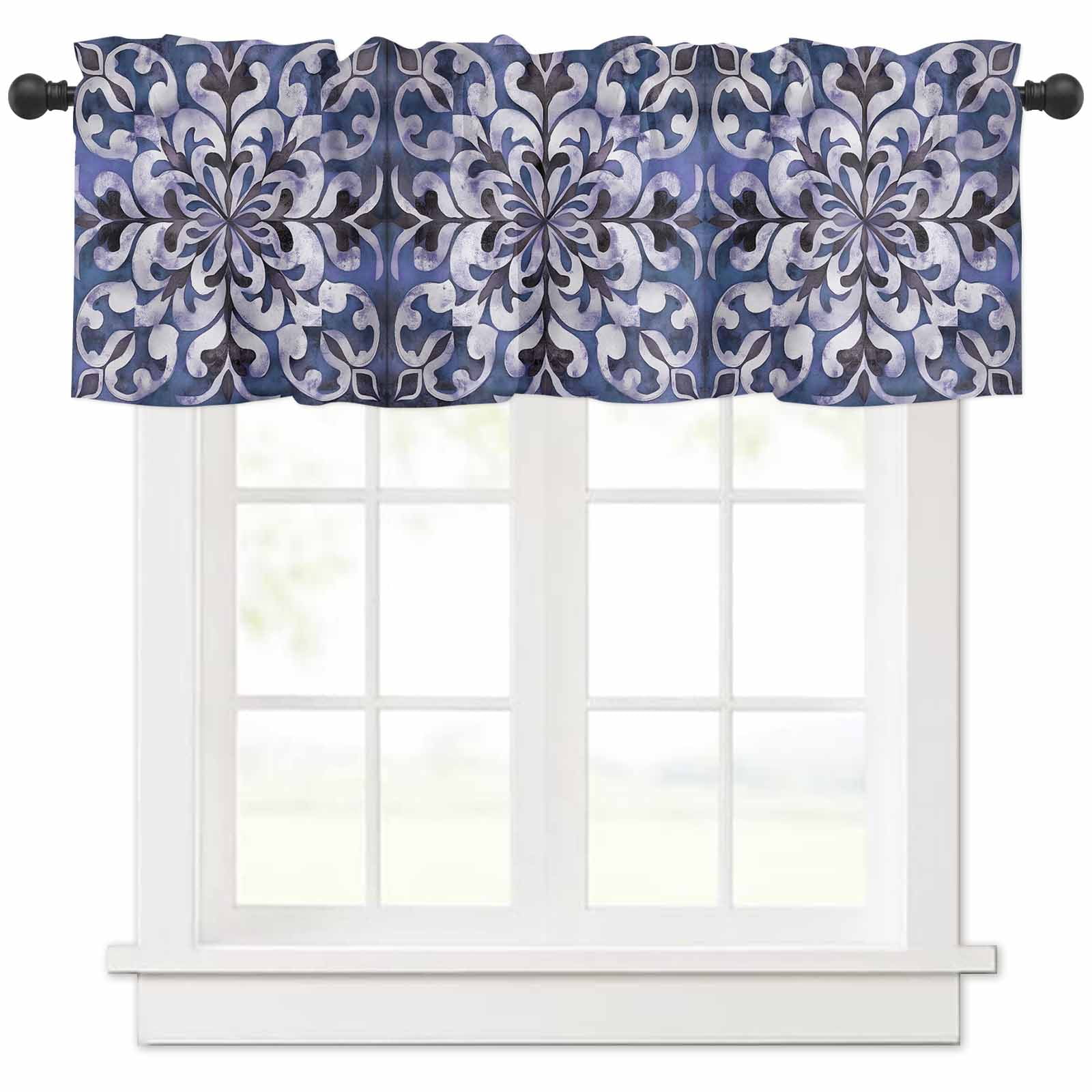Blue Purple Boho Valances for Windows Farmhouse Kitchen Curtains ...