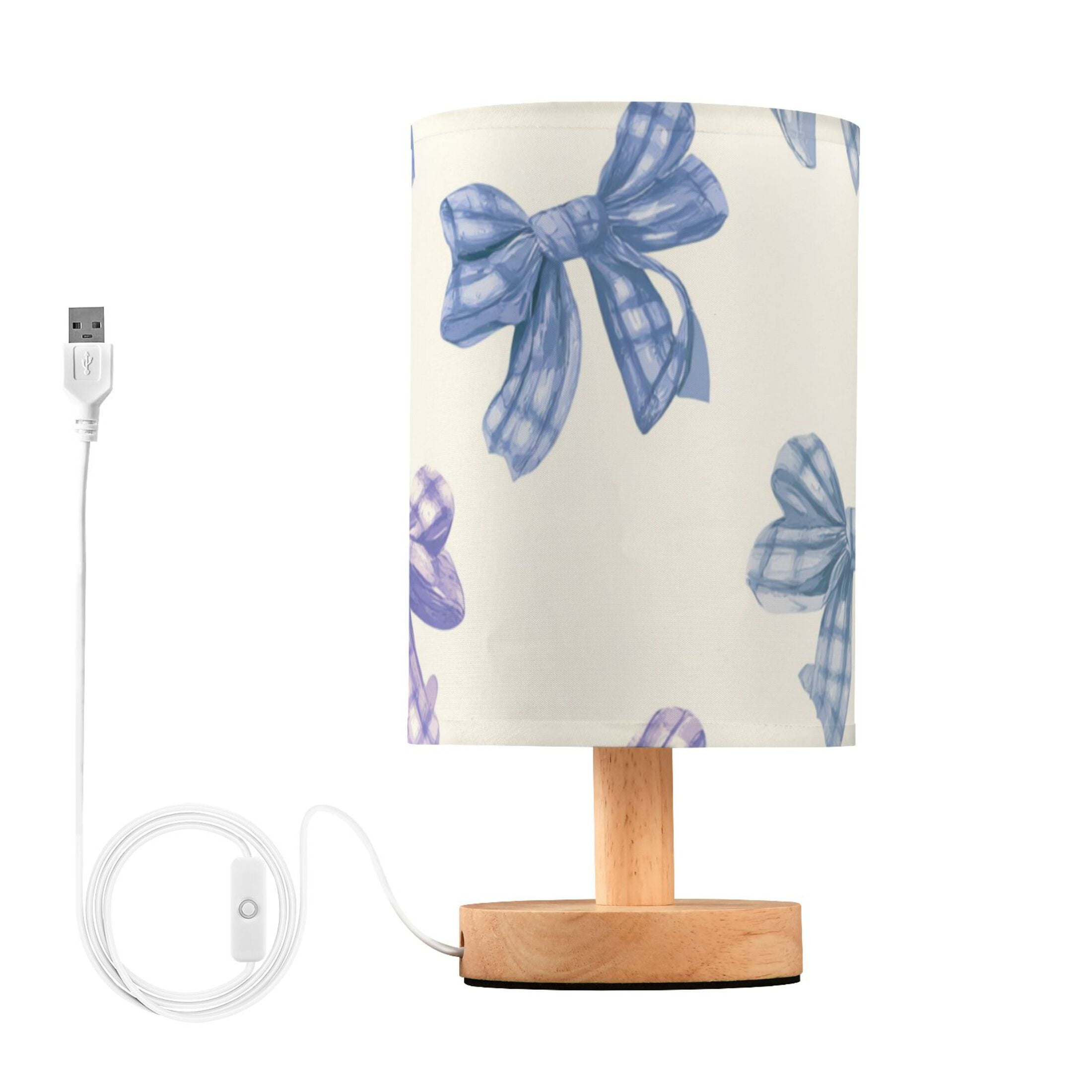 Blue Purple Bows with Plaids Table Lamp with USB Port LED Warm Light ...