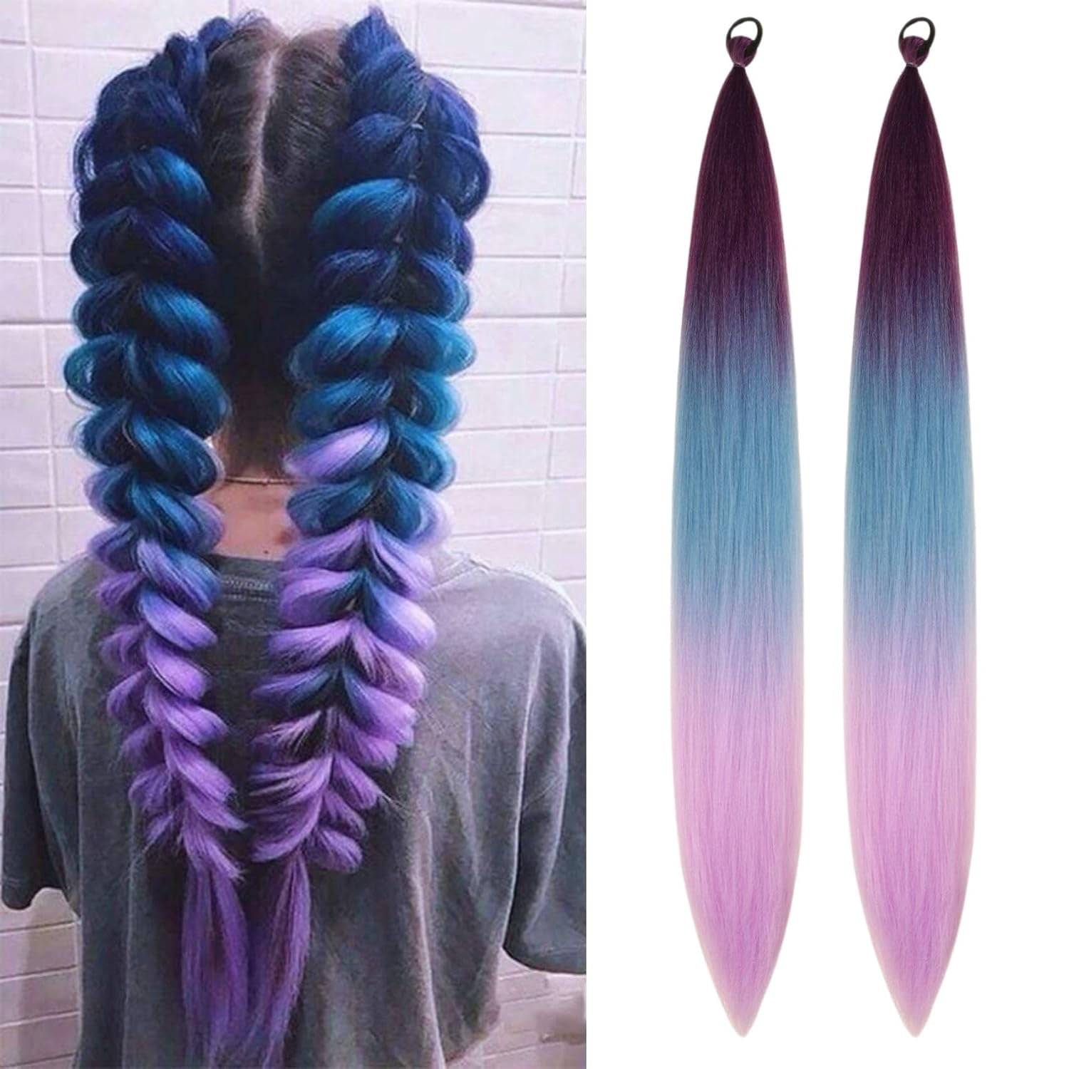 Blue Purple Braiding Hair Extension for Braids Synthetic Braid Ponytail ...