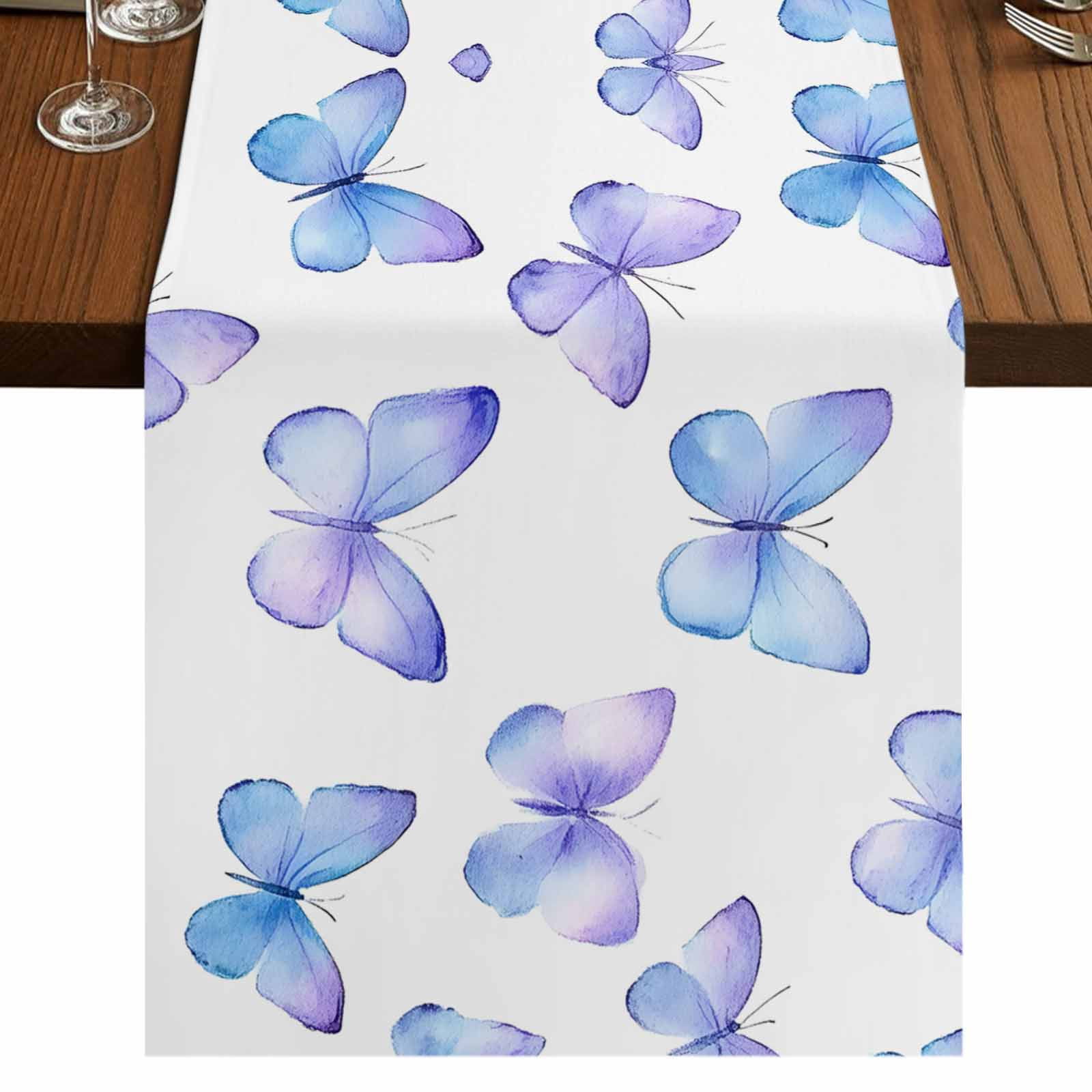 Blue Purple Butterfly 90 Inch Table Runner, Elegance Watercolors ...