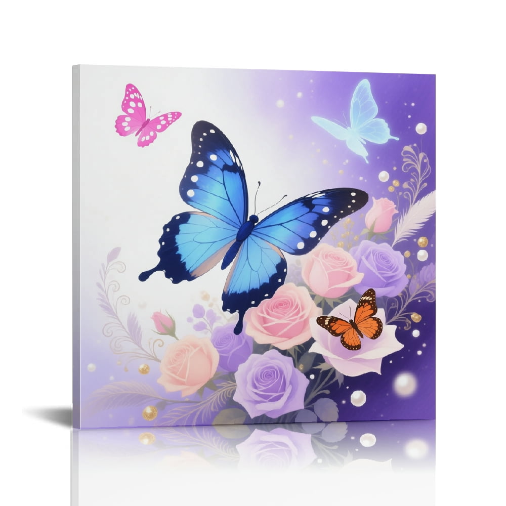 Blue Purple Butterfly Canvas Wall Art, Canvas Prints Wall Art, Canvas ...