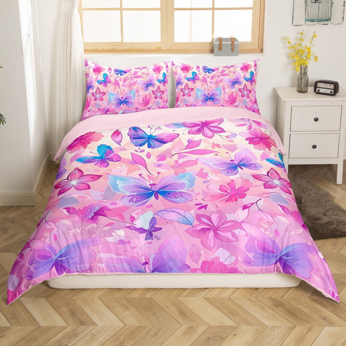 Blue Purple Butterfly Duvet Cover Set Watercolor Butterflies Queen ...
