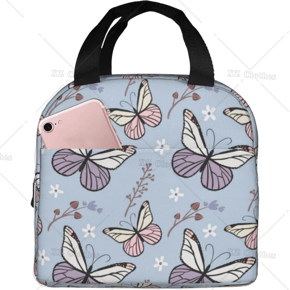 Blue Purple Butterfly Lunch Bag for Women Men Kawaii Butterfly Print ...