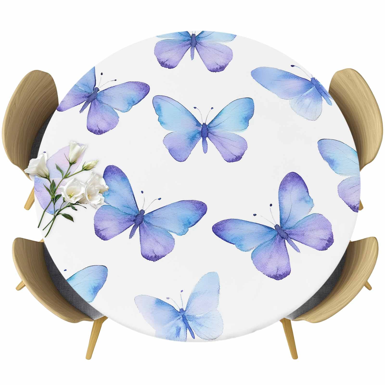 Blue Purple Butterfly Round Tablecloth 36-44 Inch Round Fitted Table ...