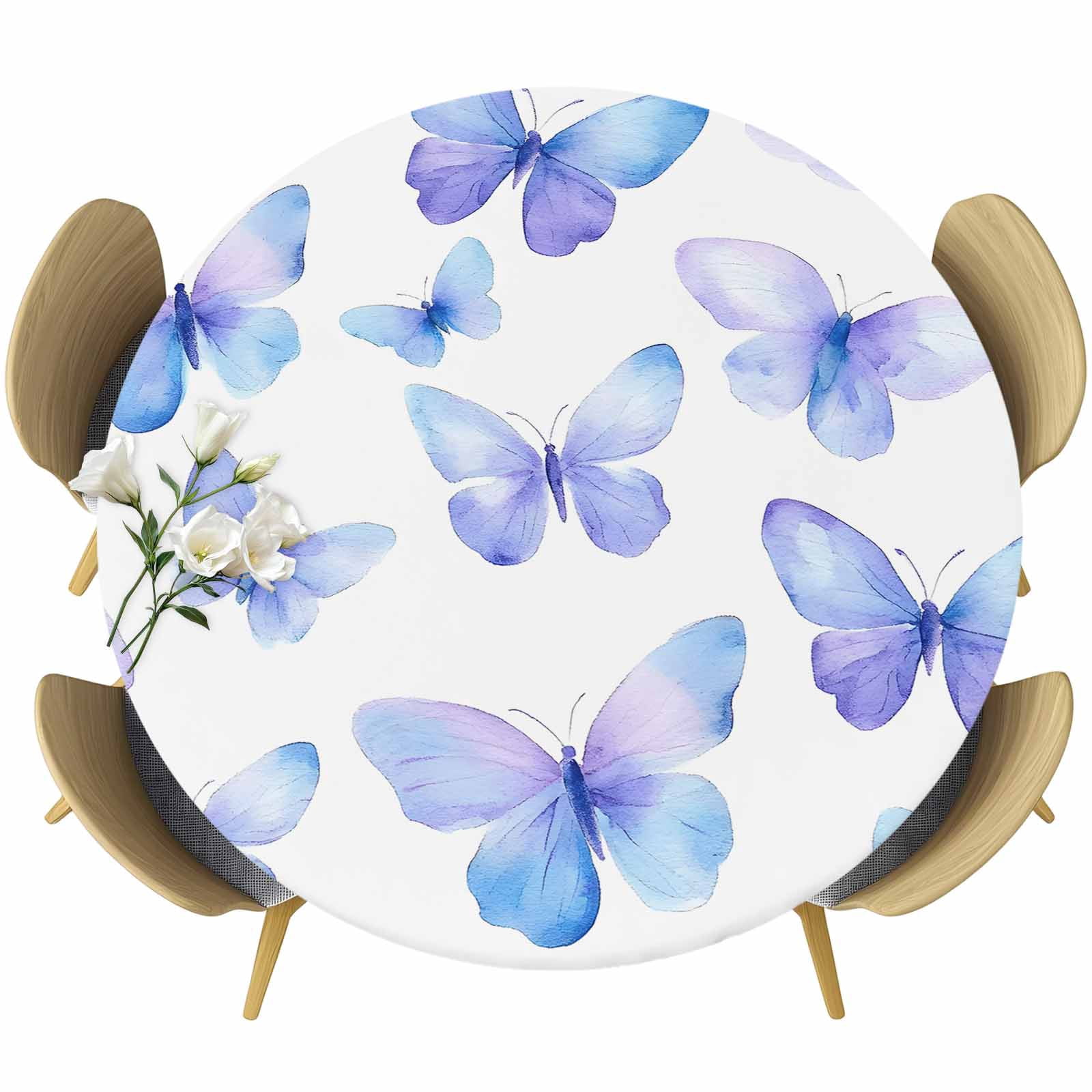Blue Purple Butterfly Round Tablecloth 36-44 Inch Round Fitted Table ...