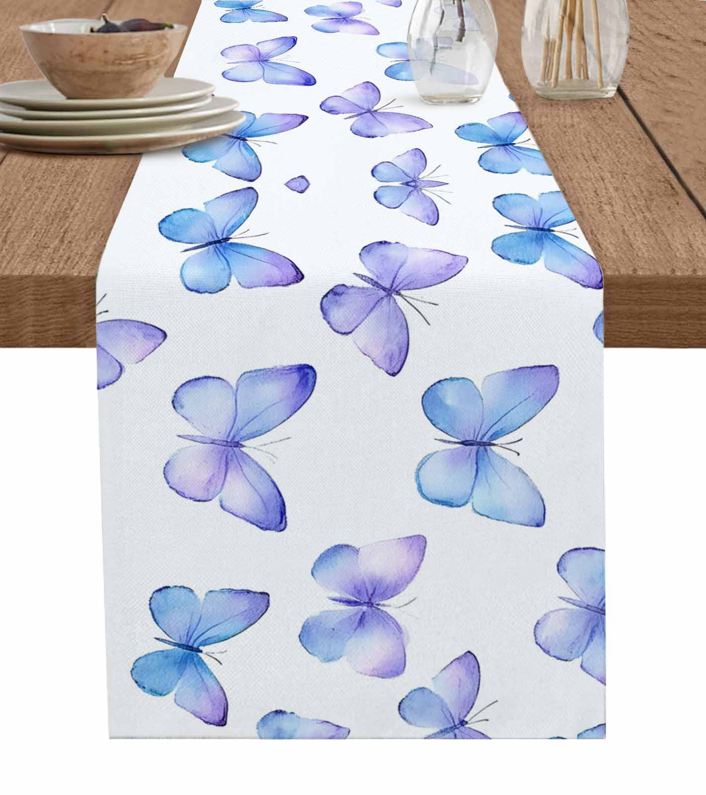 Blue Purple Butterfly Table Runner 36 Inches, Elegance Watercolors ...