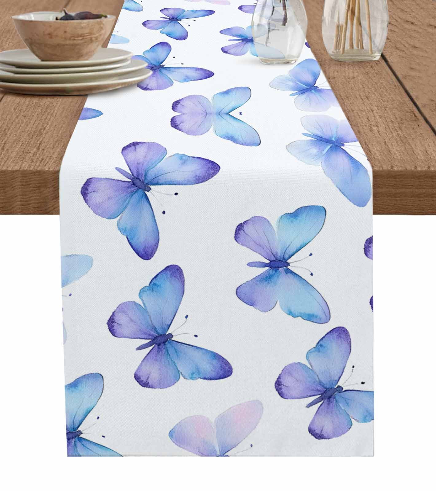 Blue Purple Butterfly Table Runner 60 Inches, Watercolor Elegance ...