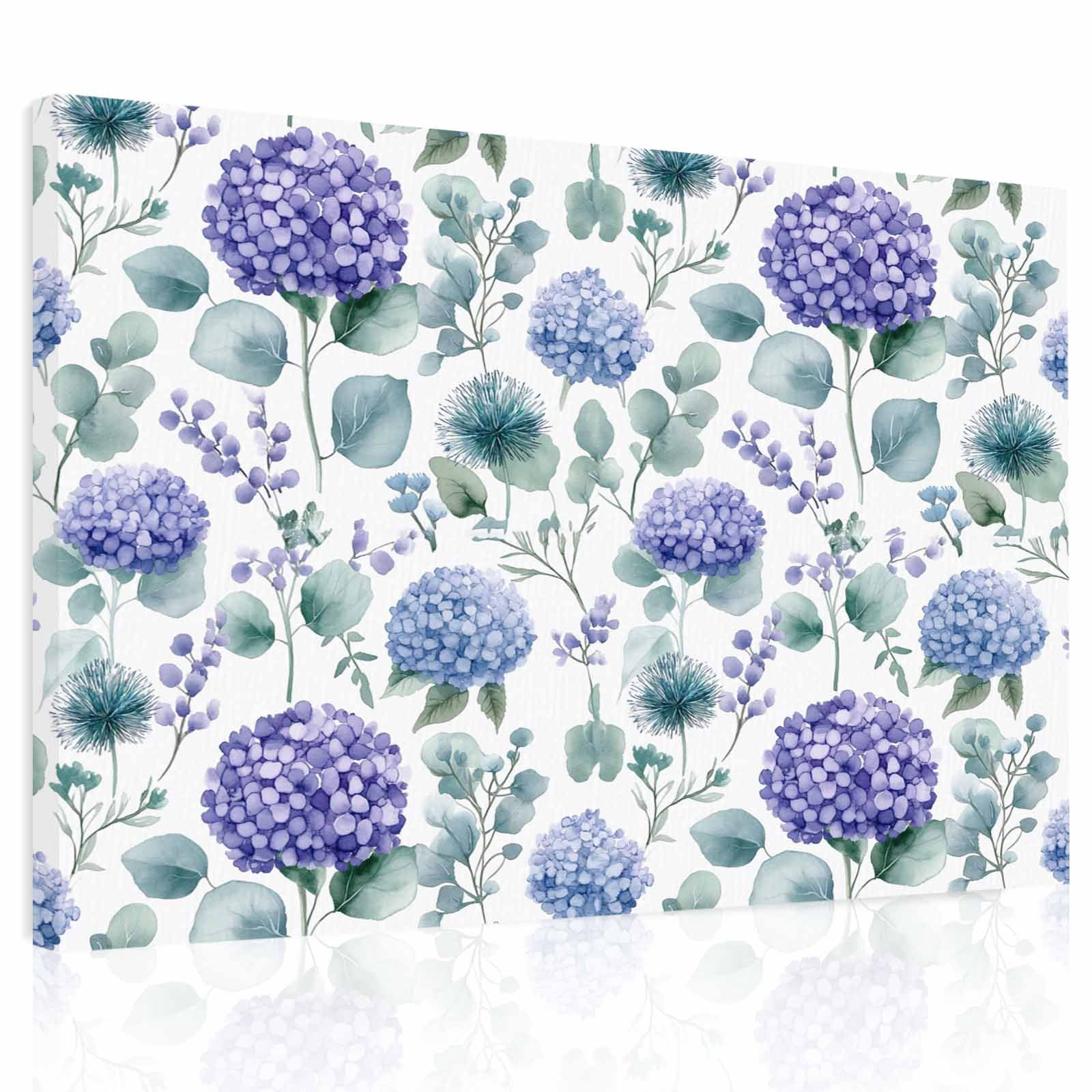 Blue Purple Canvas Print Wall Art, Hydrangea Eucalyptus Leaves Country ...