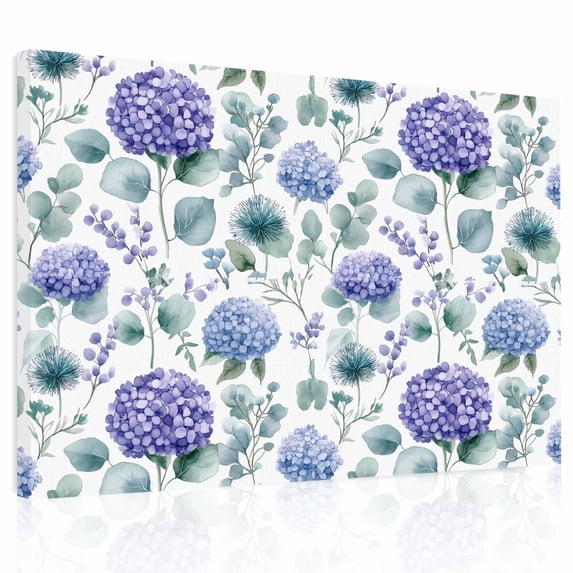 Blue Purple Canvas Print Wall Art, Hydrangea Eucalyptus Leaves Country ...