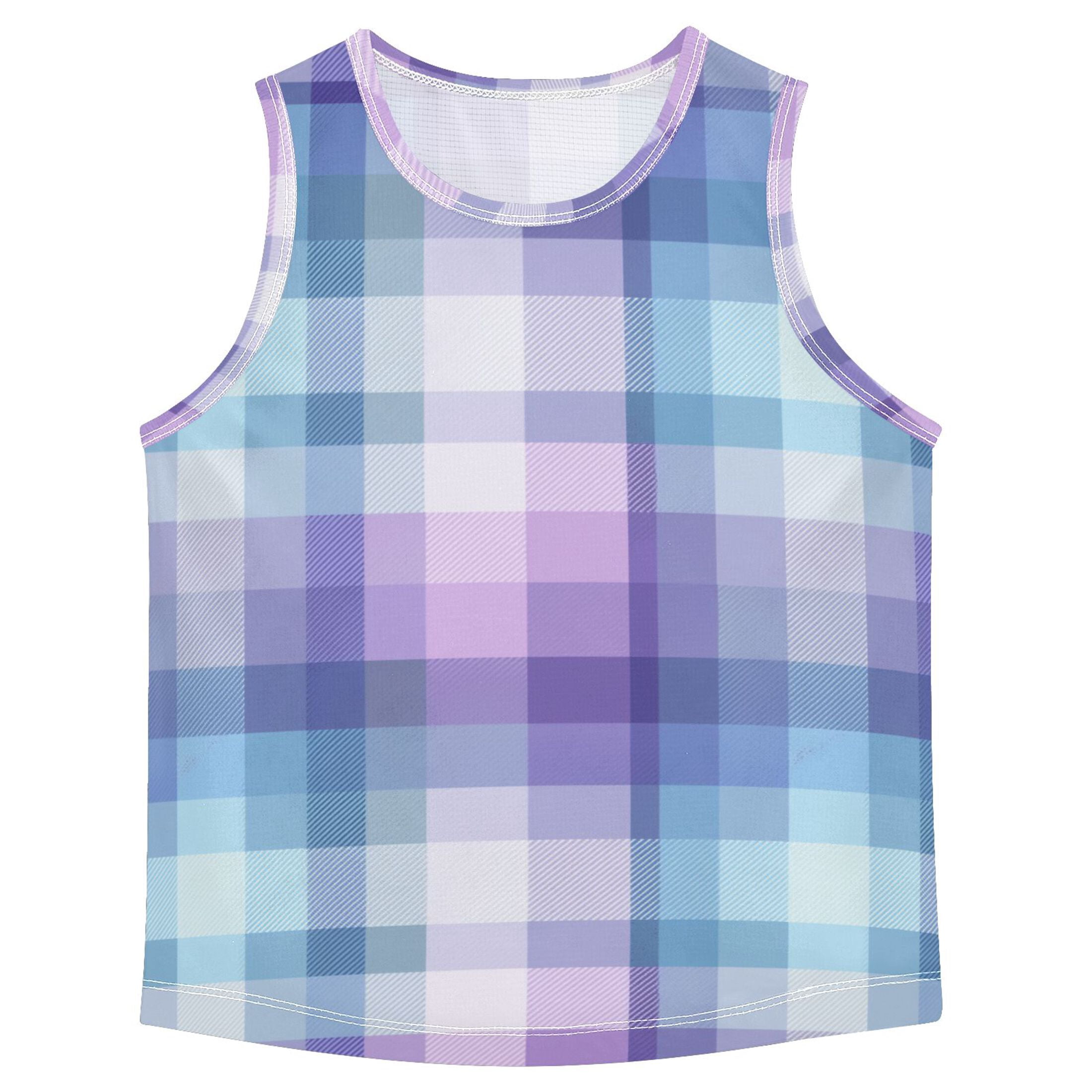 Blue Purple Checkered Pattern Vest Undershirt Tank Top Sleeveless Quick ...