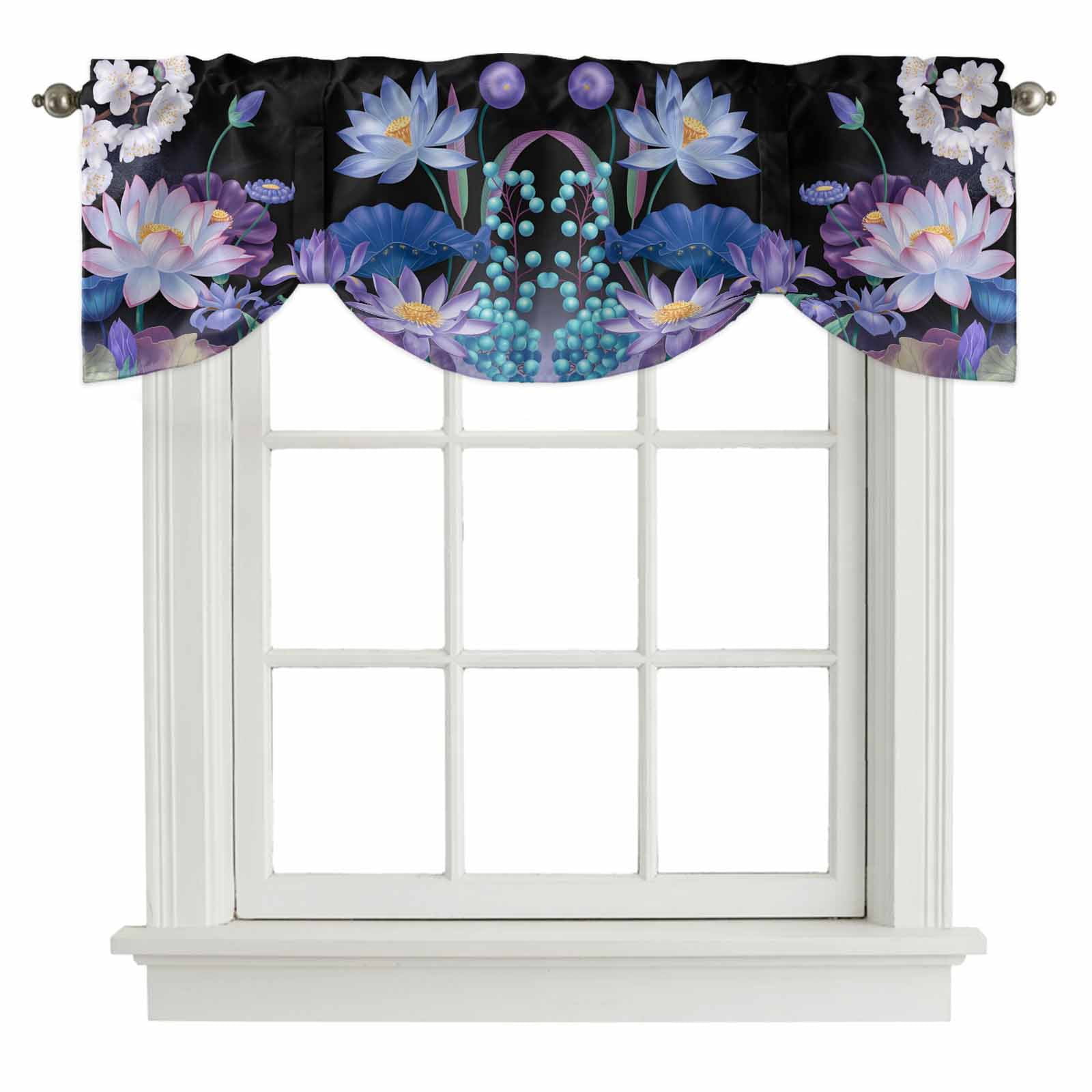 Blue Purple Colorful Lotus Tie Up Valance Curtains Vintage Flower ...