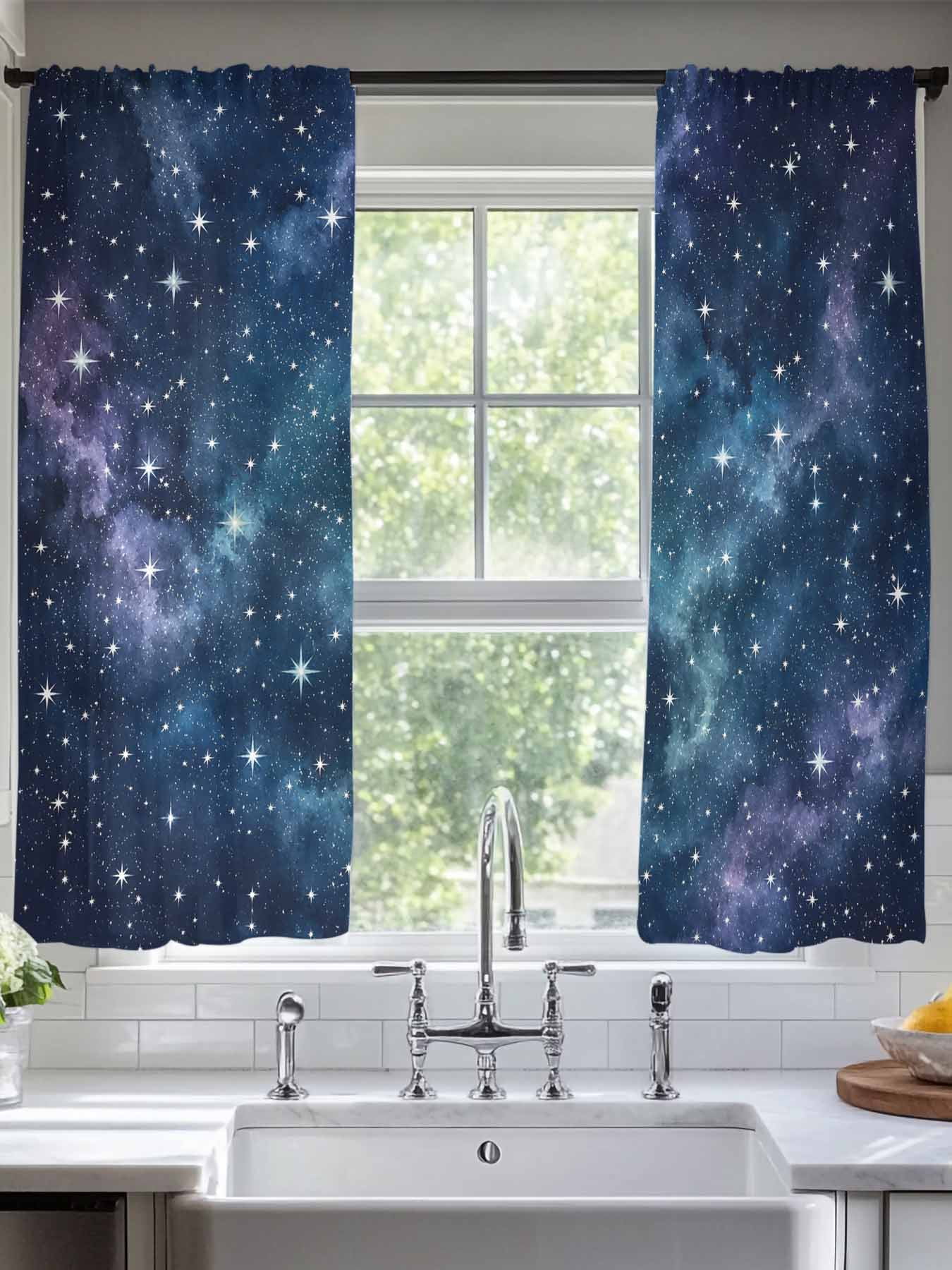 Blue Purple Cosmic Sheer Curtains 72 inches Long, Deep Space Glowing ...