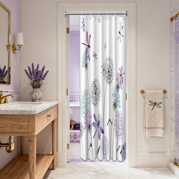 Blue Purple Dandelion Shower Curtain Spring Dragonfly Lavender Grey ...
