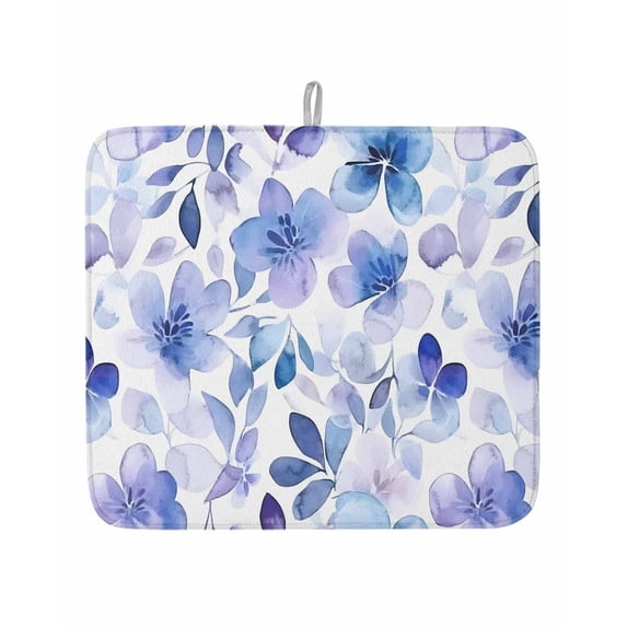 Blue Purple Dish Drying Mat 16x18 inch Pansy Flowers Abstract ...