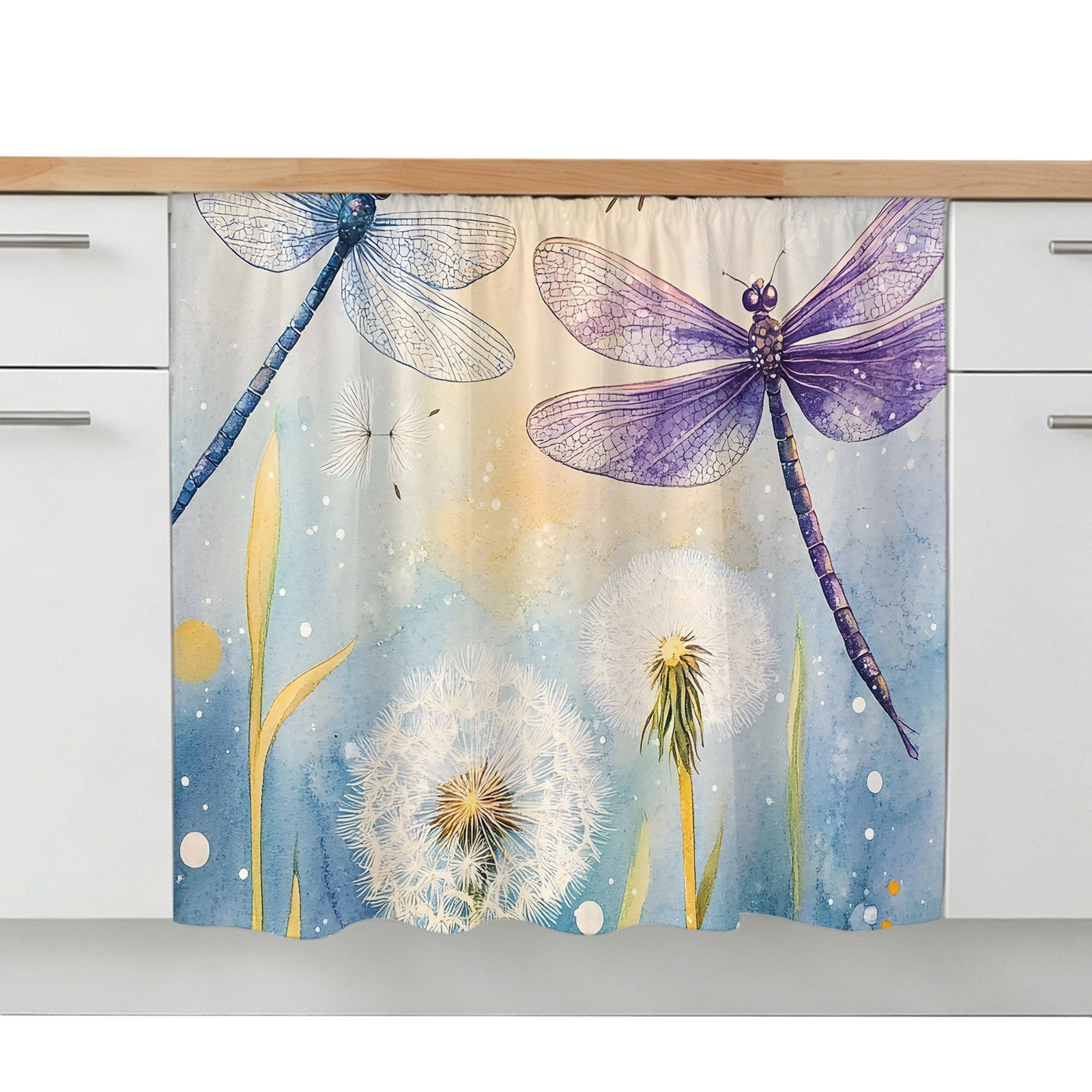 Blue Purple Dragonfly Cabinet Curtains 28"W x 35"L, Dustproof Sink ...