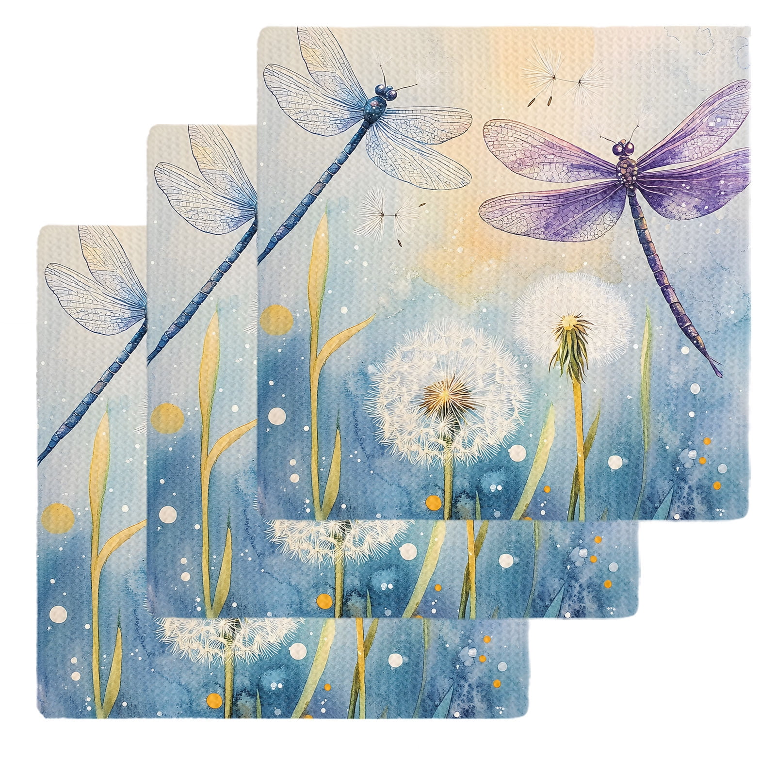 Blue Purple Dragonfly Kitchen Dish Towels for Drying Dishes Set of 3 ...