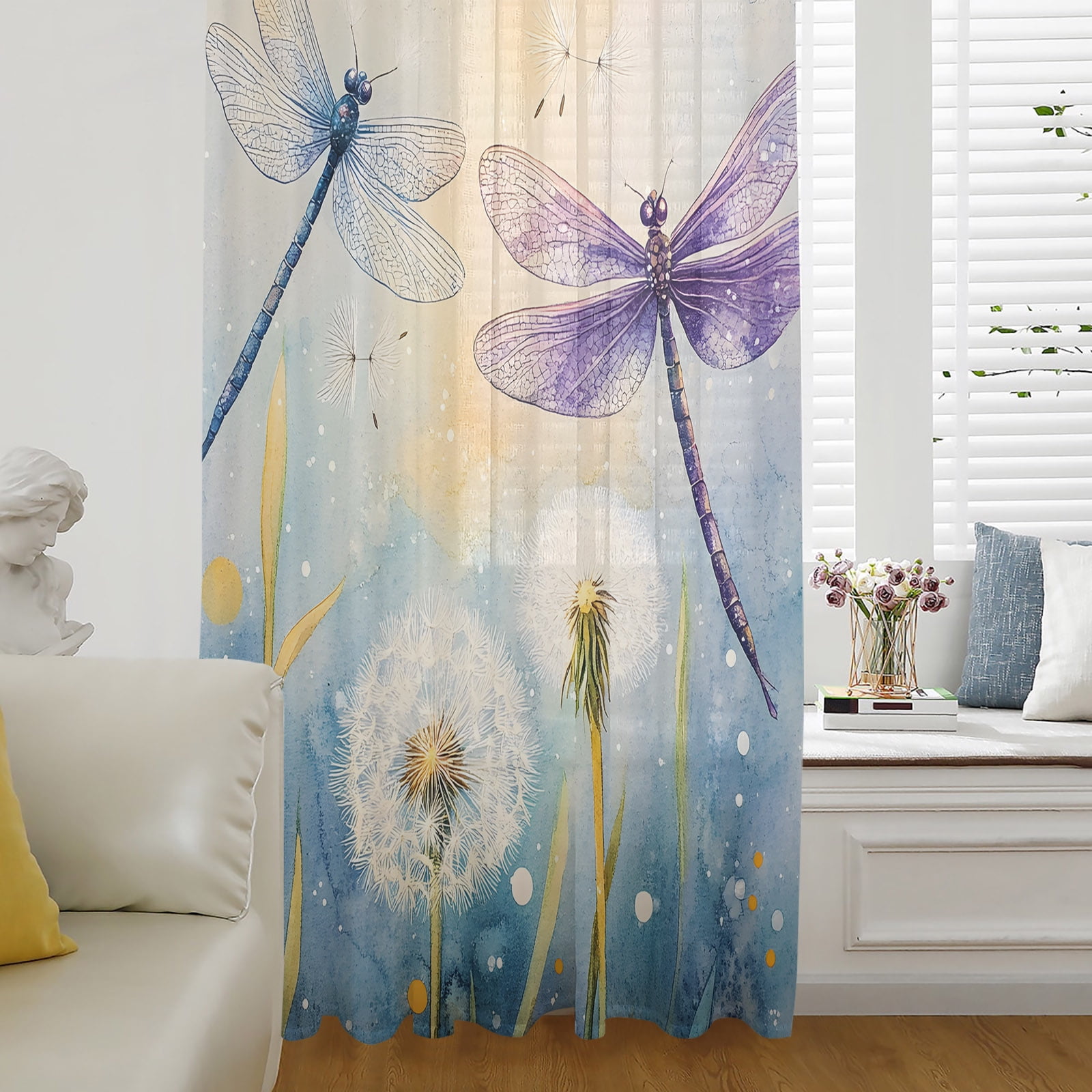 Blue Purple Dragonfly Sheer Curtains 72 Inch Length, Light Filtering ...