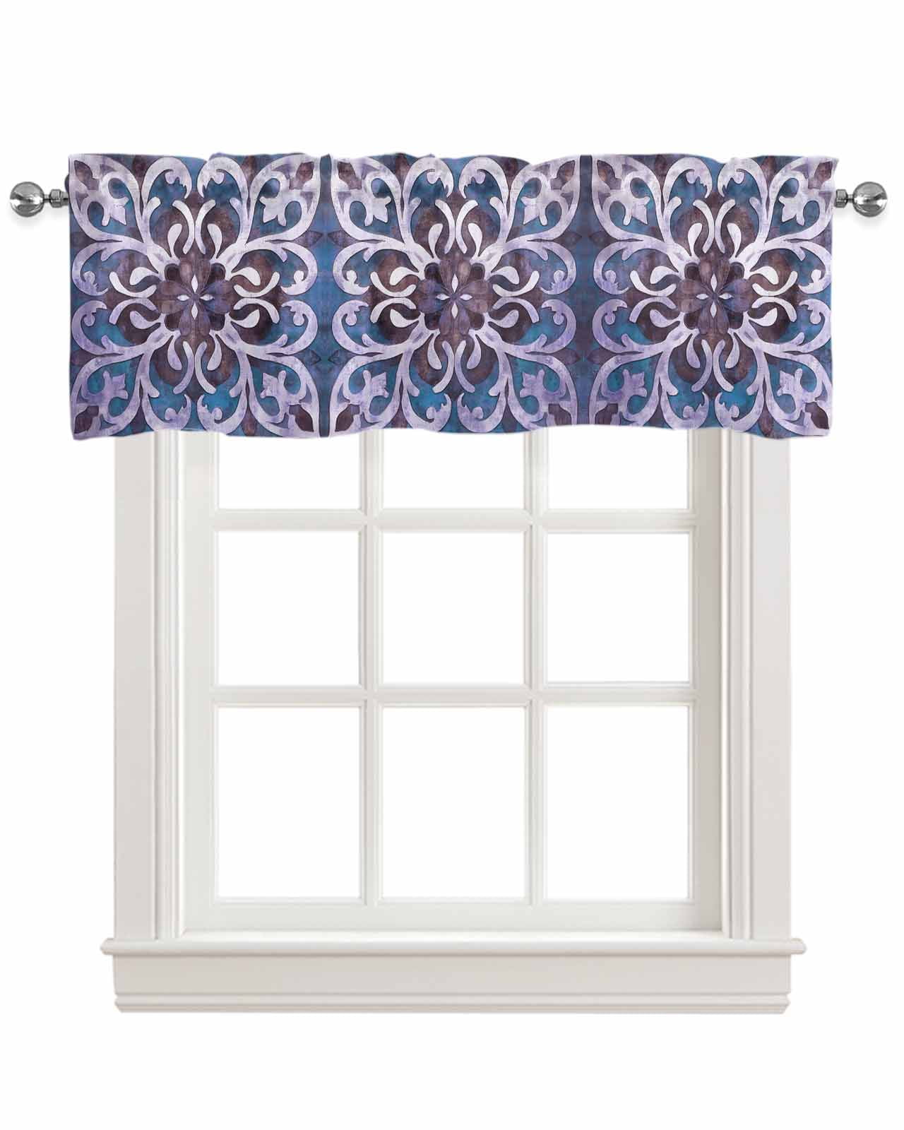 Blue Purple Ethnic Kitchen Valances for Windows Farmhouse Linen Window ...