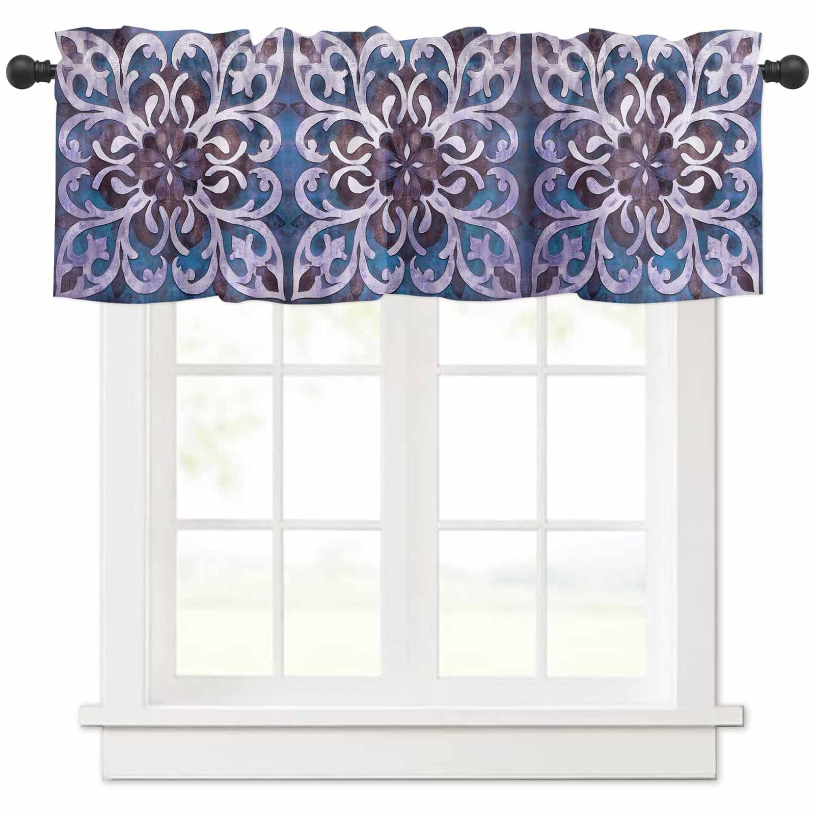 Blue Purple Ethnic Valances for Windows Farmhouse Kitchen Curtains ...
