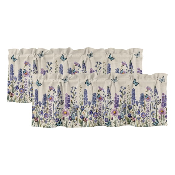 Blue Purple Floral 2 Panels Kitchen Valance, Spring Lavender ...