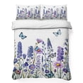 Blue Purple Floral 3 Piece Quilt Bedding Set with 2 Pillow Shams ...