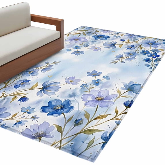 Blue Purple Floral Area Rug 3x5 Washable Rug Non Slip Romantic ...