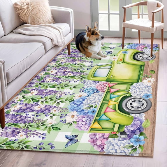 Blue Purple Floral Area Rug 4x6 Washable Rug Non Slip Spring Hydrangea ...