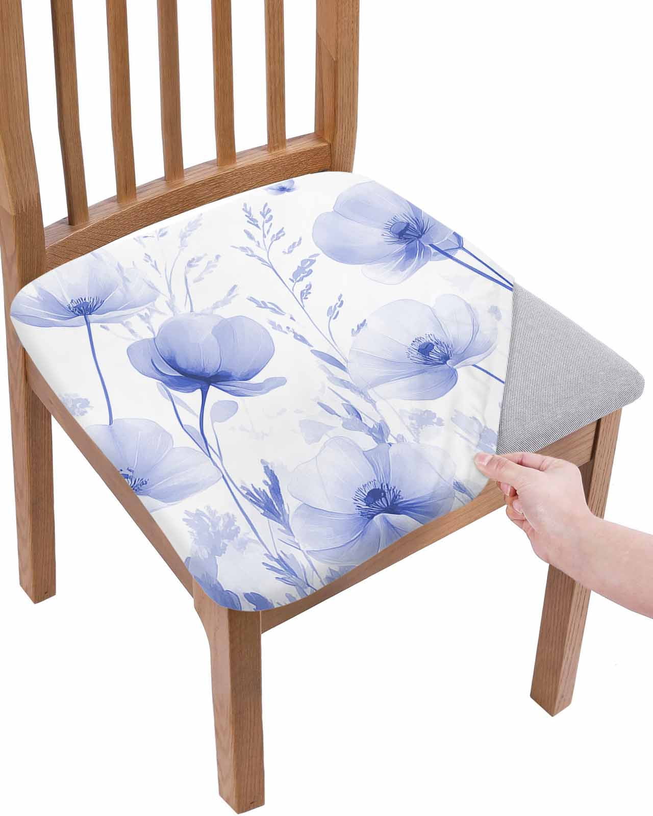 Blue Purple Floral Chair Seat Covers for Dining Room Stretch Chair Seat ...