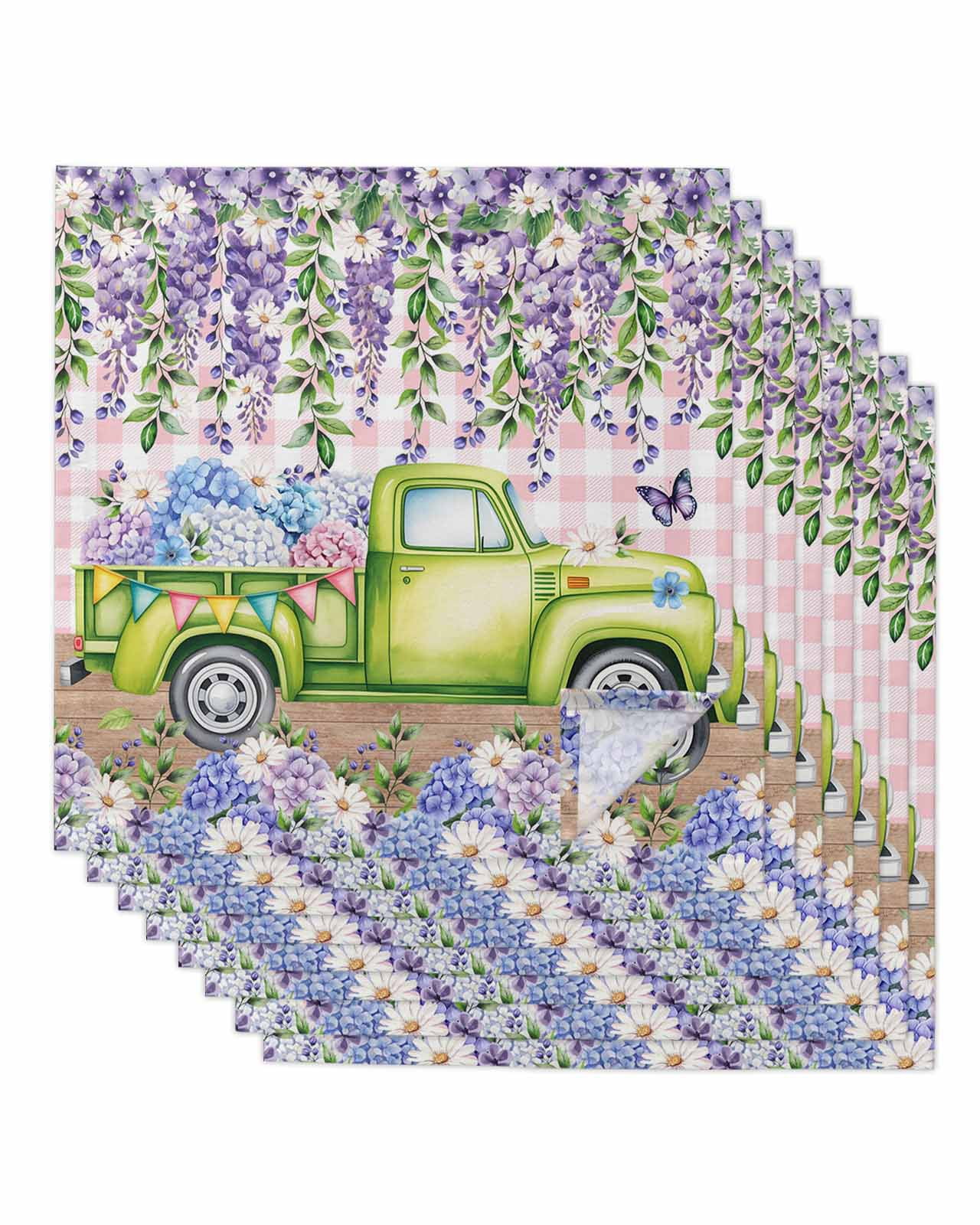 Blue Purple Floral Cloth Napkins Set of 8 Reusable Dinner Napkins ...